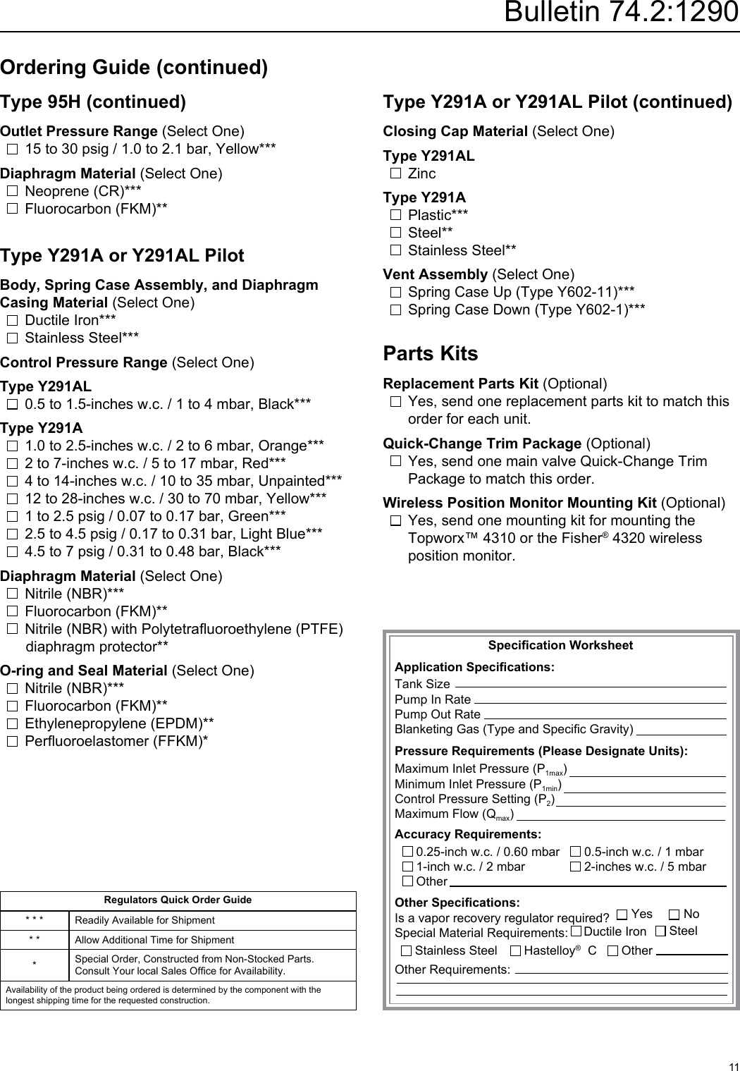Emerson Type 1290 Vapor Recovery Regulator Data Sheet