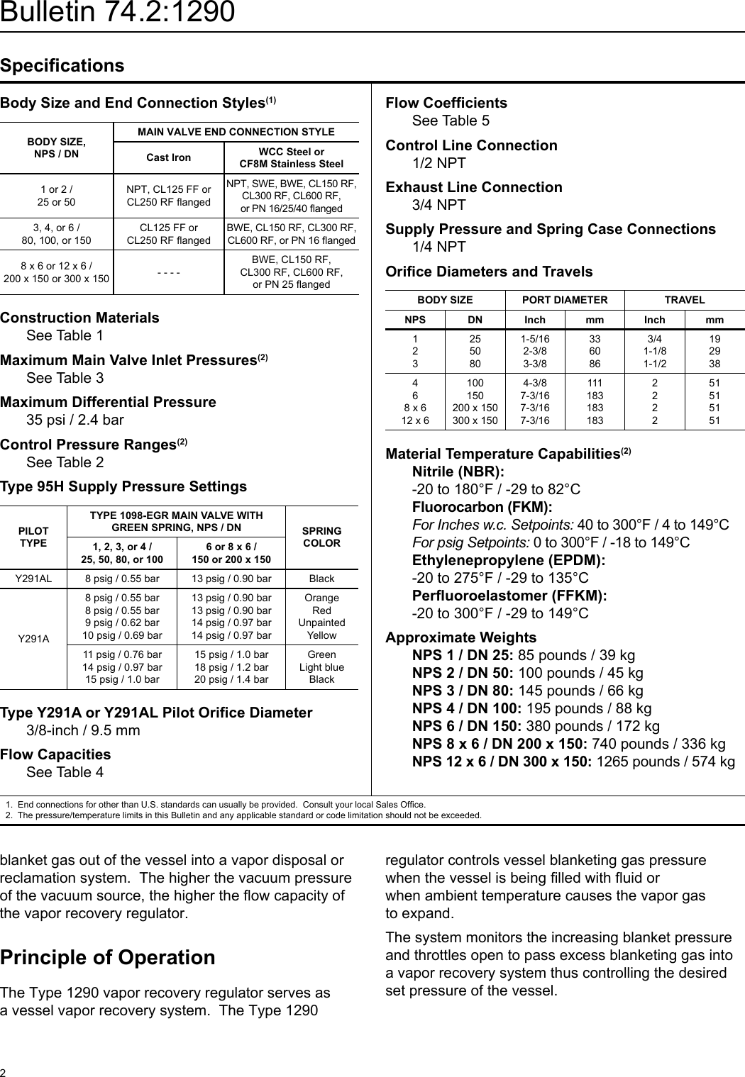 Emerson Type 1290 Vapor Recovery Regulator Data Sheet
