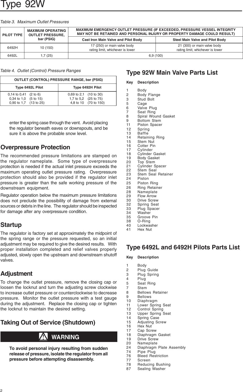 Emerson Type 92W Pressure Reducing Regulator Installation Guide 92W_IG.p65