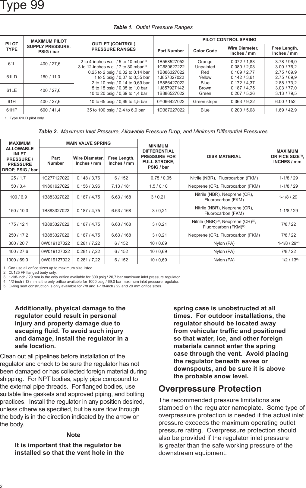 Emerson Type 99 Pressure Reducing Regulator Installation Guide