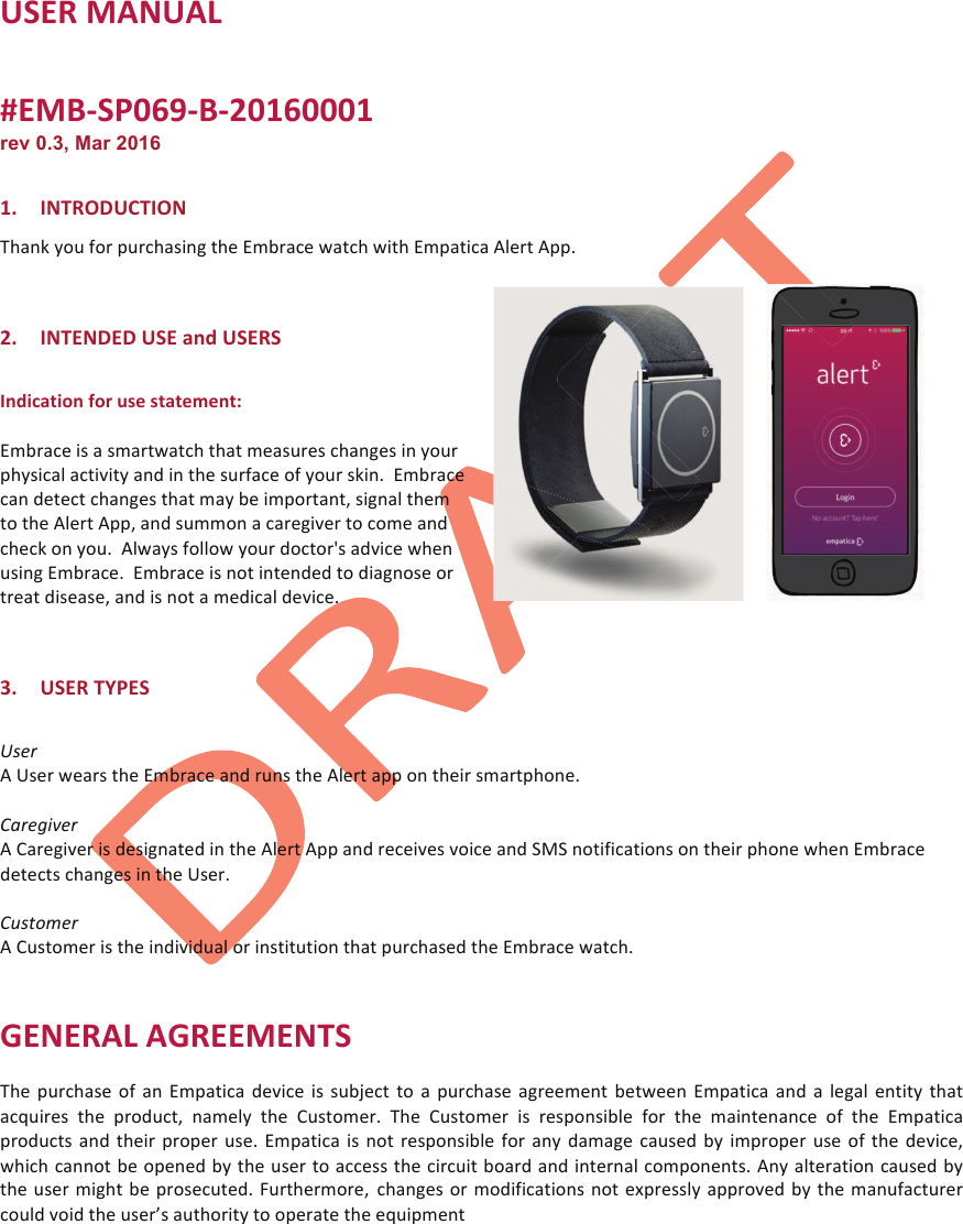 Empatica Srl EMB A smartwatch designed to save lives User Manual FCCID ...