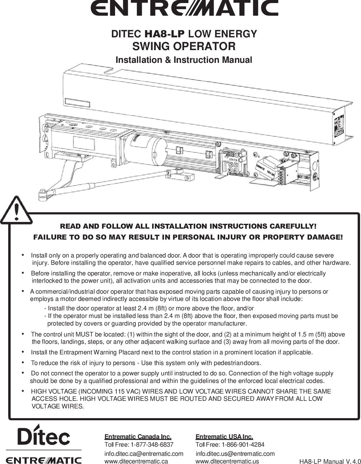 Entrematic HA8 SL Installation Instructions LP V 4 0 install manual