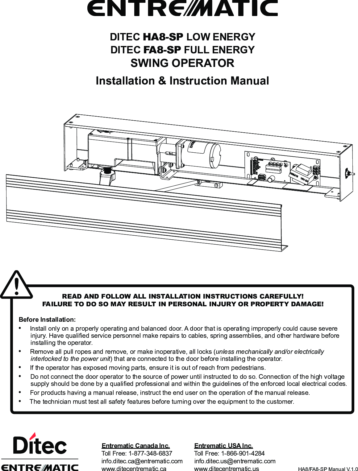Entrematic HA8 SP (prior To 12/1/17) Installation Instructions FA8 V1 2 ...
