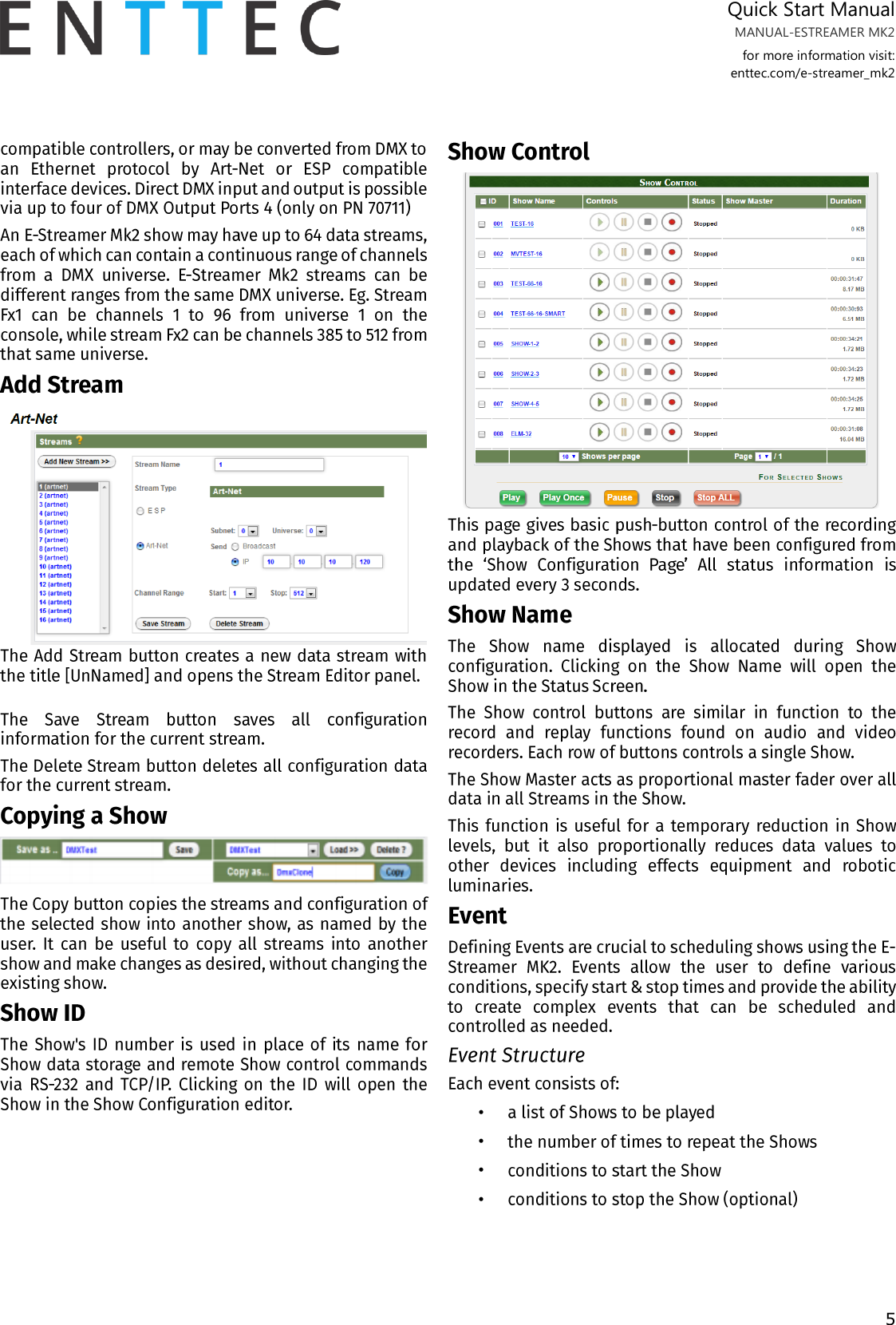Enttec 70711 E Streamer Mk2 User Manual ESTREAMER