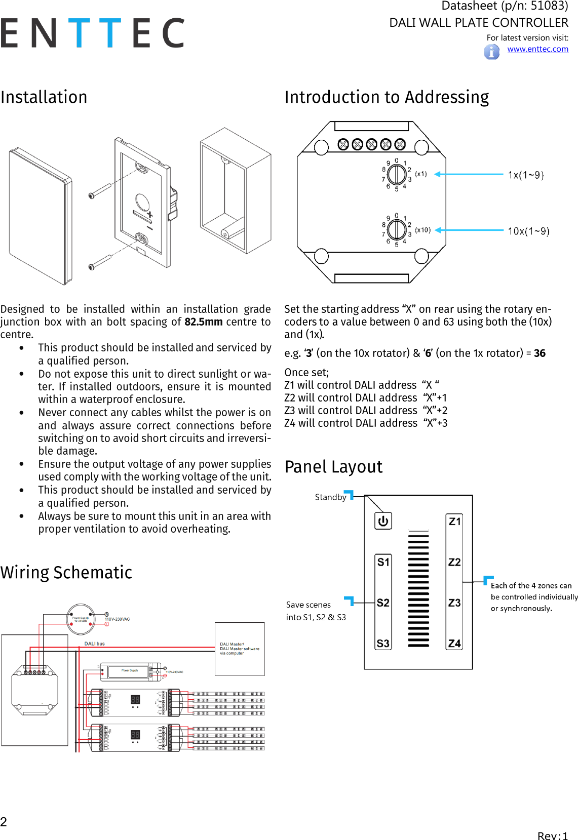 Enttec Dali Wall Plate Controller Datasheet User Manual