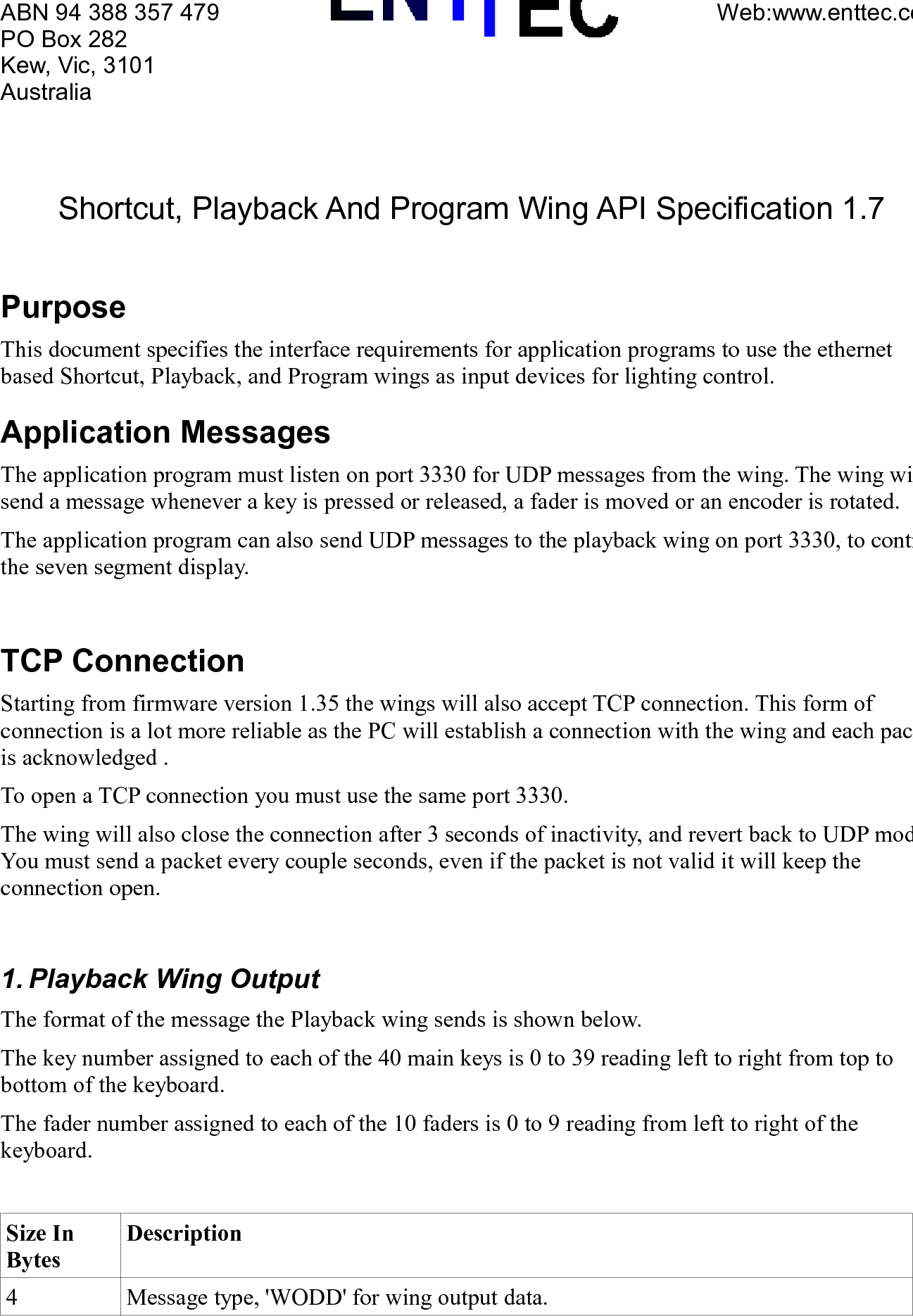 Enttec Wings Api User Manual