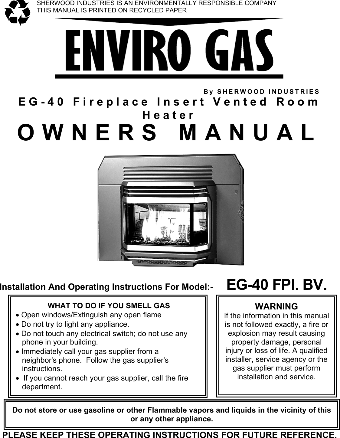 Enviro EG 40 SHERWOOD INDUSTRIES IS AN ENVIRONMENTALLY RESPONSIBLE ...