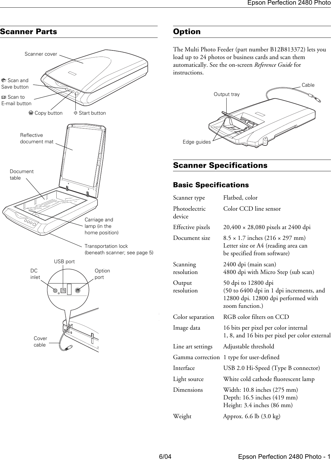 Epson Perfection 2480 Users Manual Photo Product Information Guide