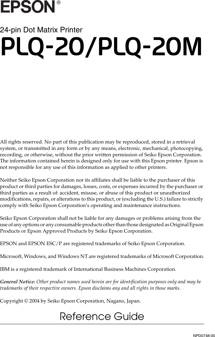 Epson Plq 20M Users Manual 20/PLQ