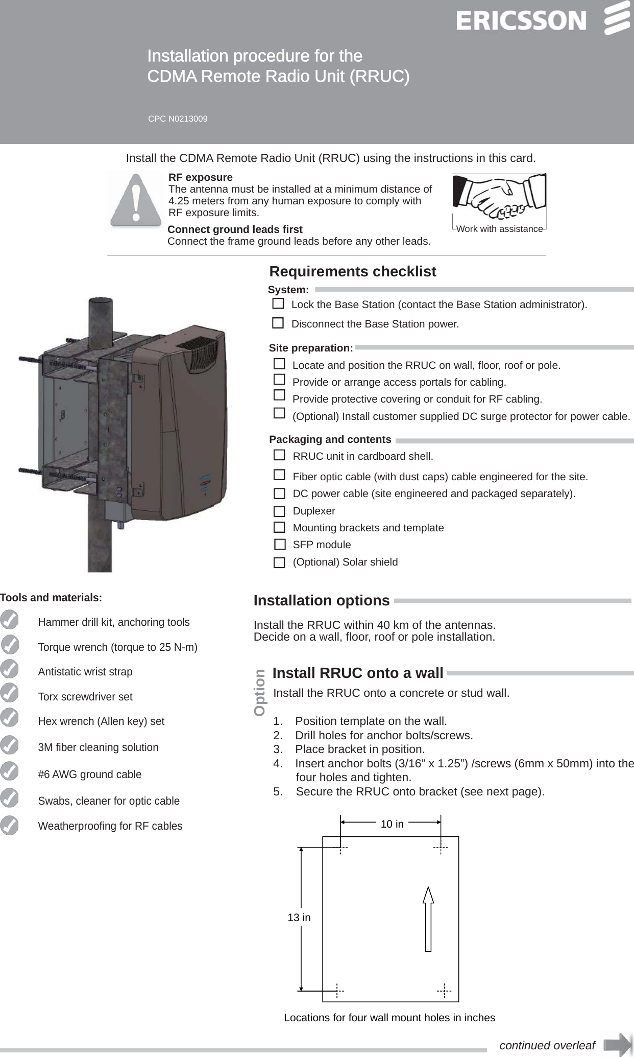 Ericsson 1900RRUC CDMA Cellular Base Station User Manual