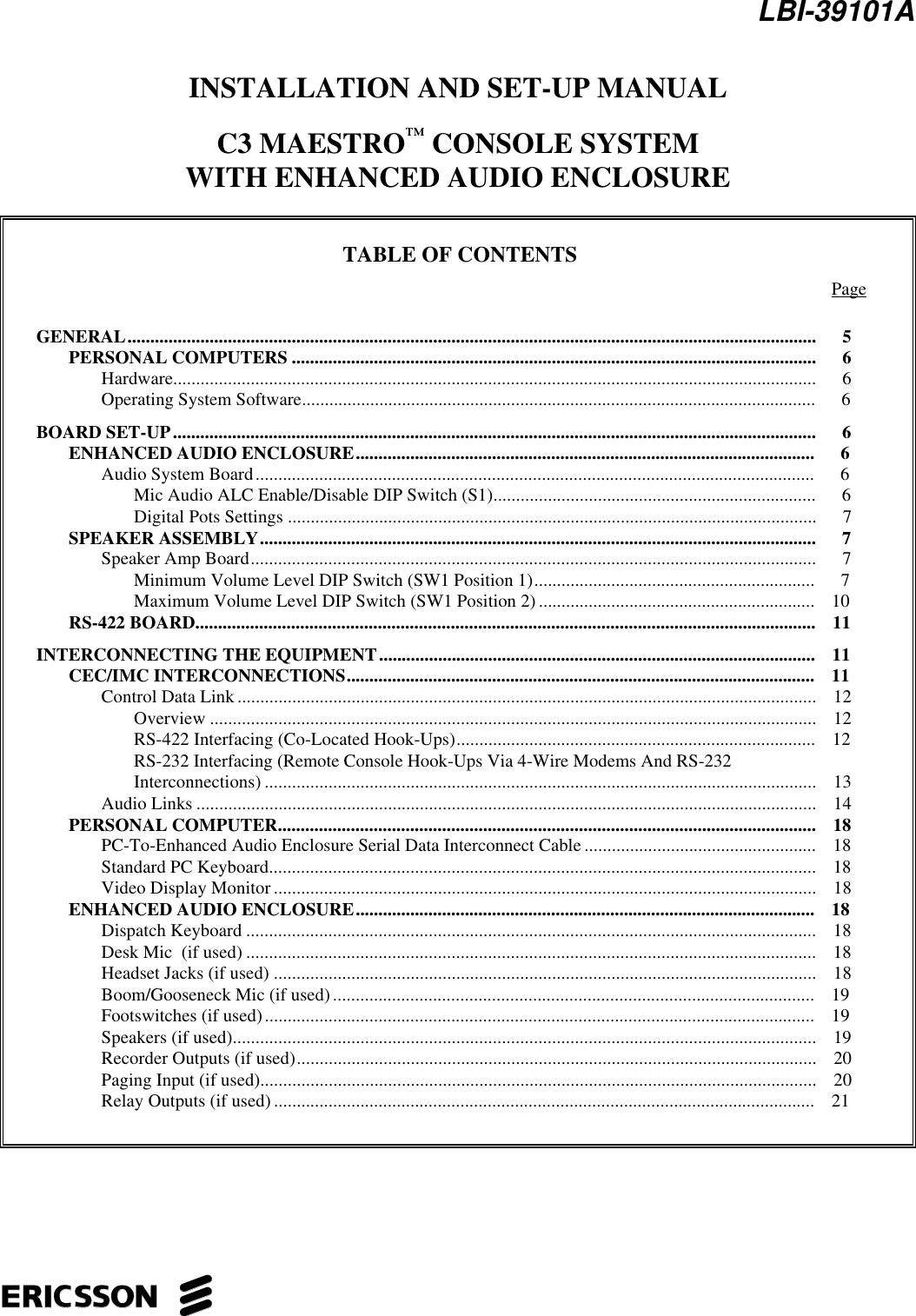 Ericsson Lbi 39101A Users Manual C3 MAESTRO CONSOLE SYSTEM WITH ...