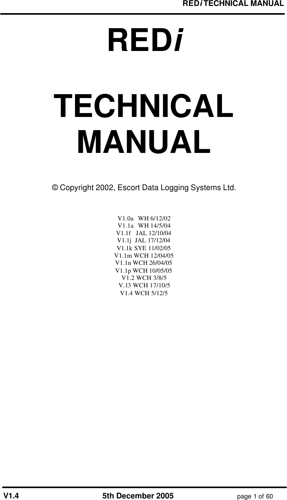 Escort Data Logging Systems REDI PORTABLE DATA LOGGING DEVICE User ...