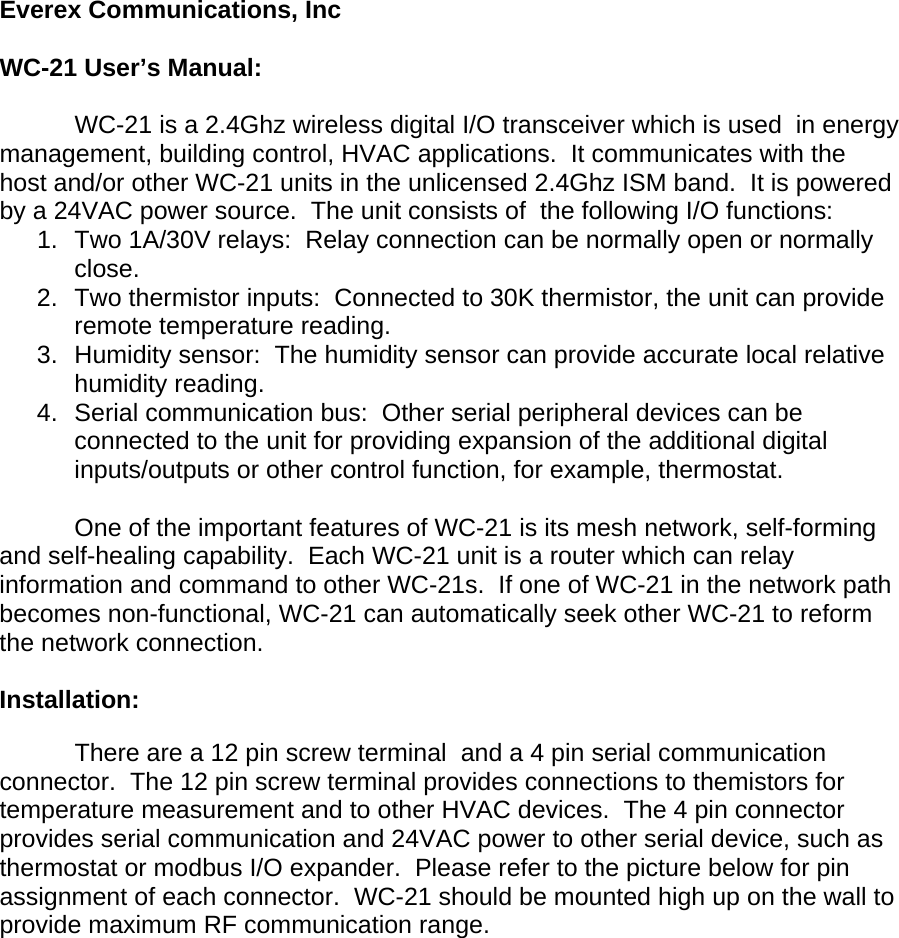 Everex Communications WX-21-1000 Digital I/O Wireless Controller User ...