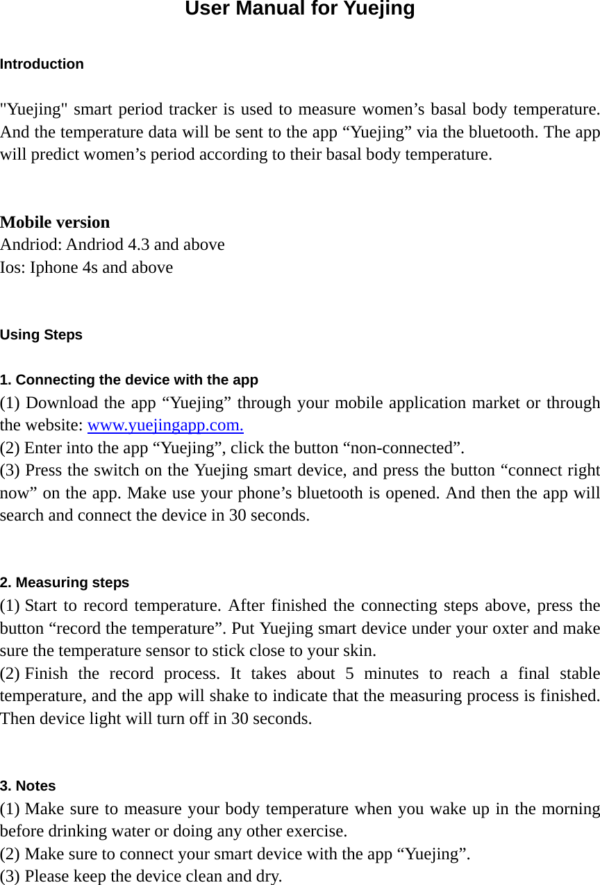 Evolving Era Science and Technology YUEJING Yuejing User Manual 2 for ...