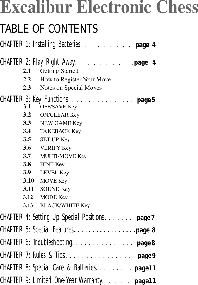 Excalibur Electronic Chess Computer 9 01E 02 Users Manual 901E 4