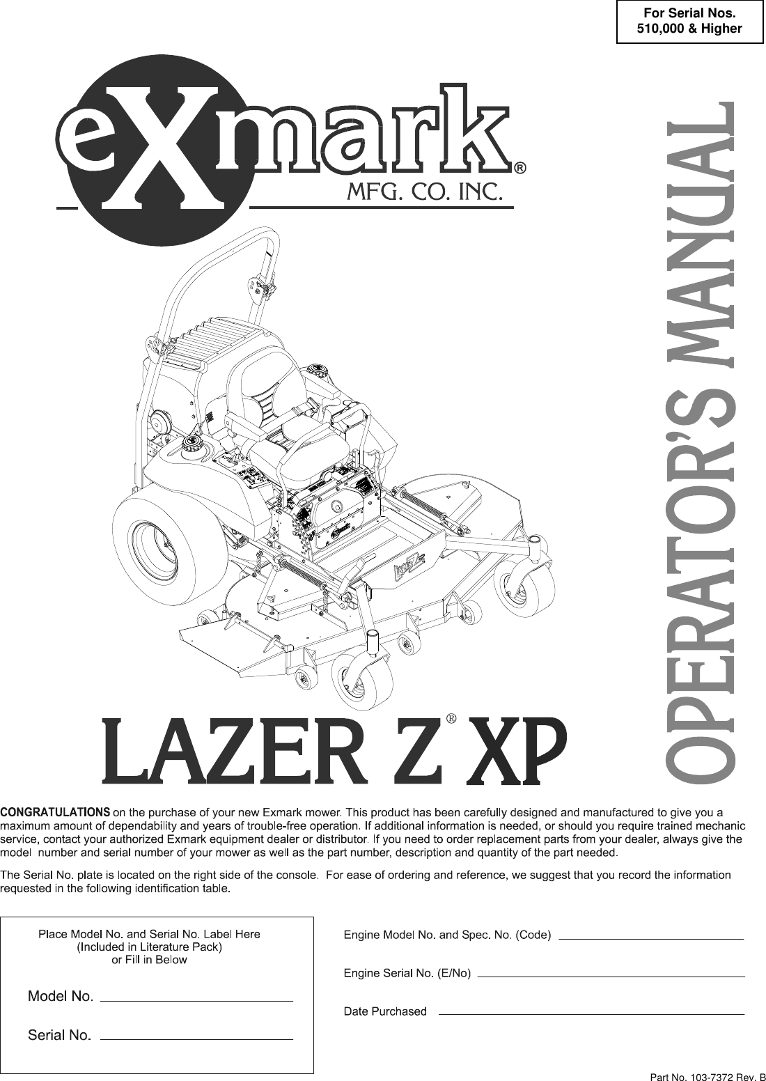 Exmark Lazer Z Xp Users Manual 103 7372