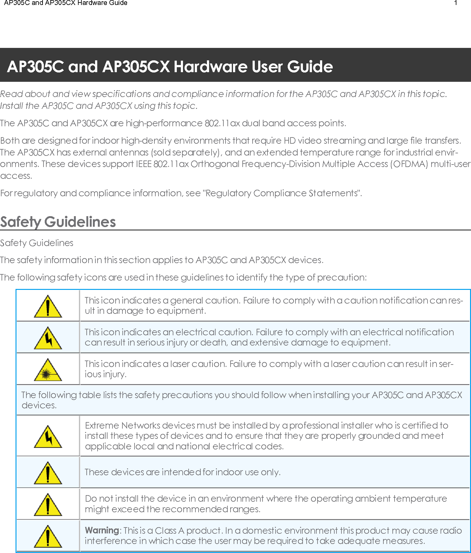Extreme Networks AP305C Wireless Access Point User Manual
