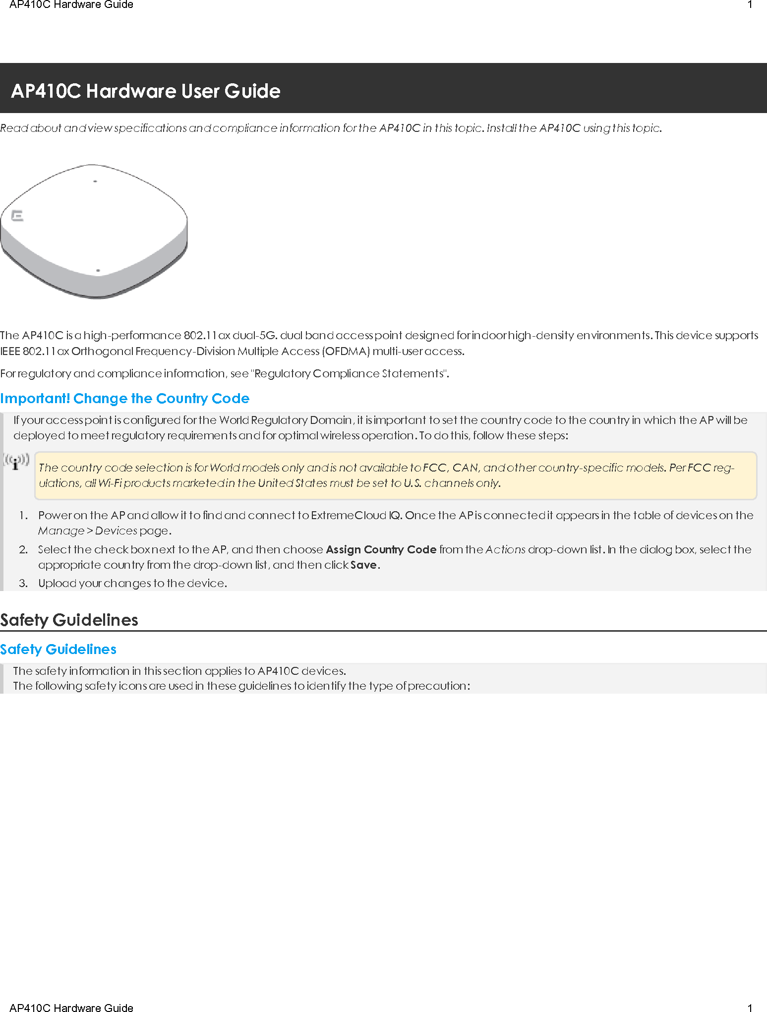 Extreme Networks AP410C Wireless Access Point User Manual