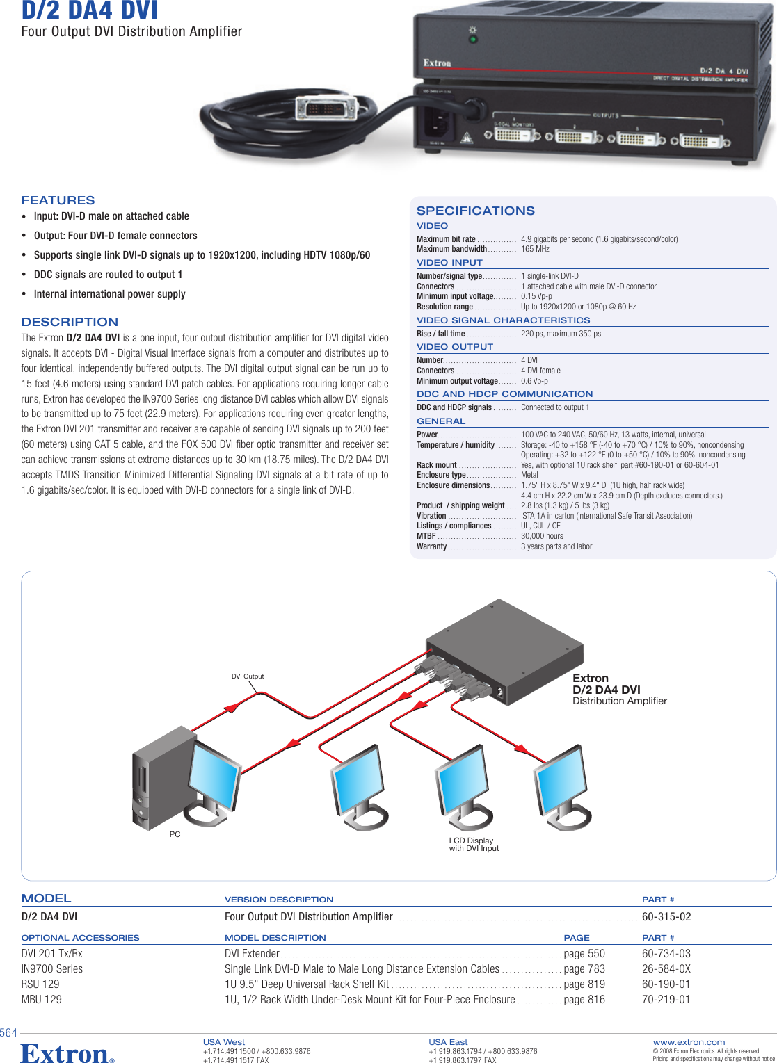 Extron Electronic D 2 Da4 Dvi Users Manual
