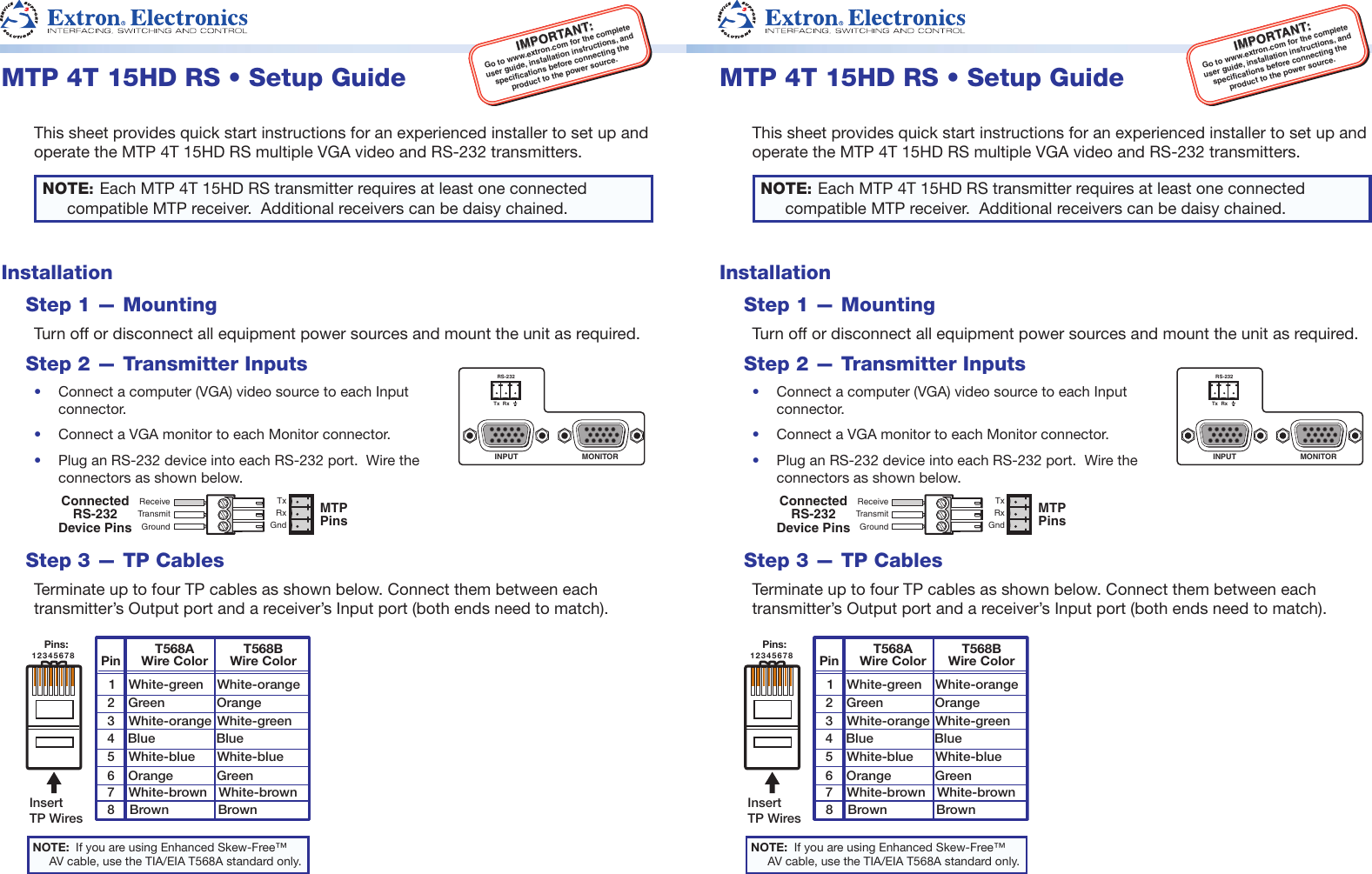 Extron Electronic Electronics Switch Mtp 4T 15Hd Rs Users Manual