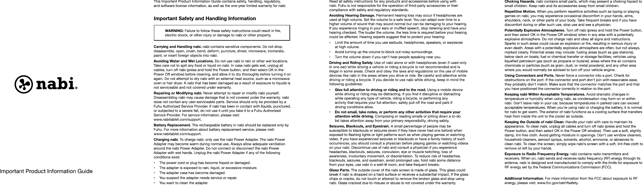 FOXCONN NABIJR-NV5B nabi Tablet (nabi Jr.) User Manual NABIJR NV5B ...