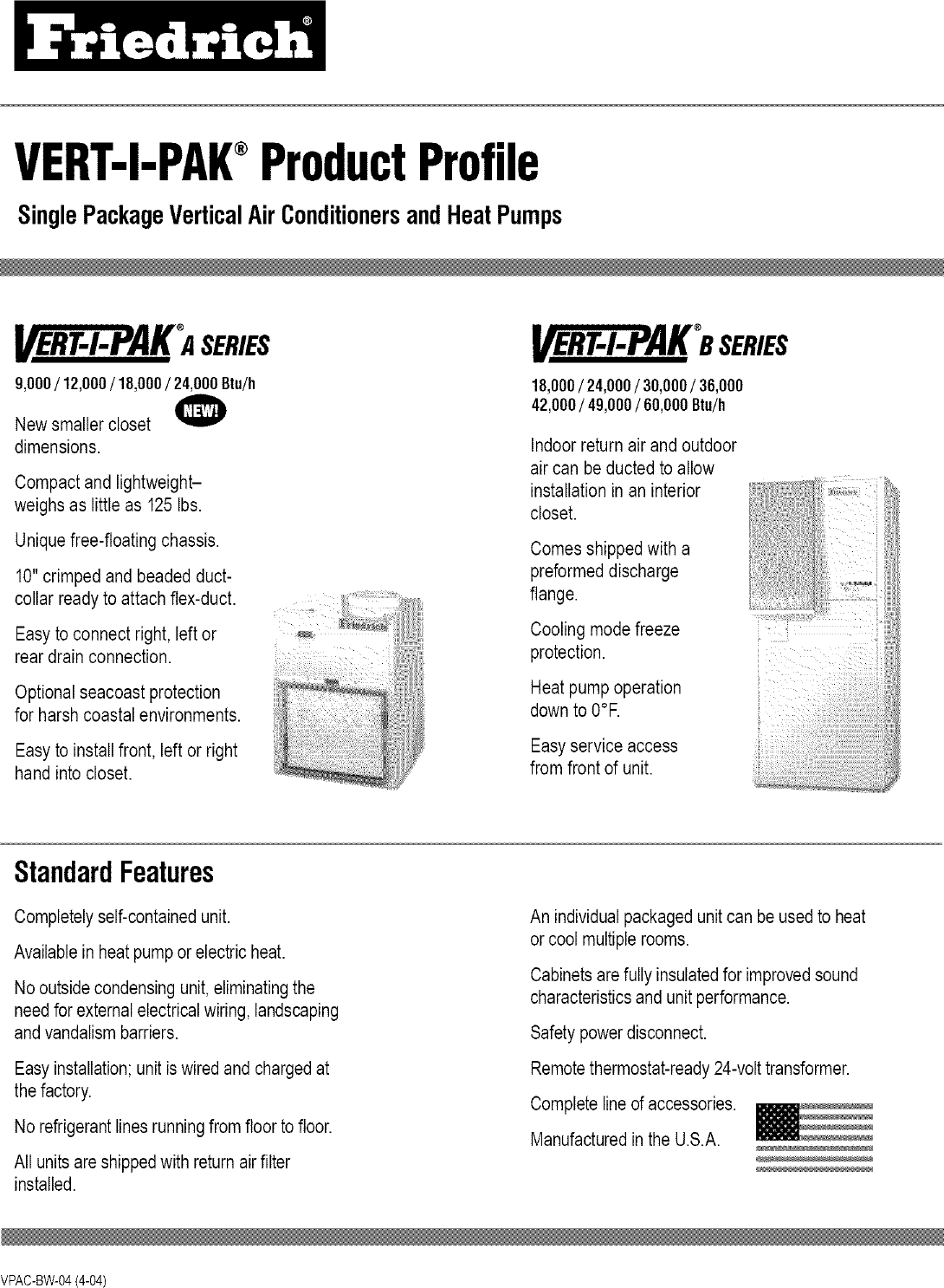 FRIEDRICH Package Units(both Units Combined) Manual L0405265