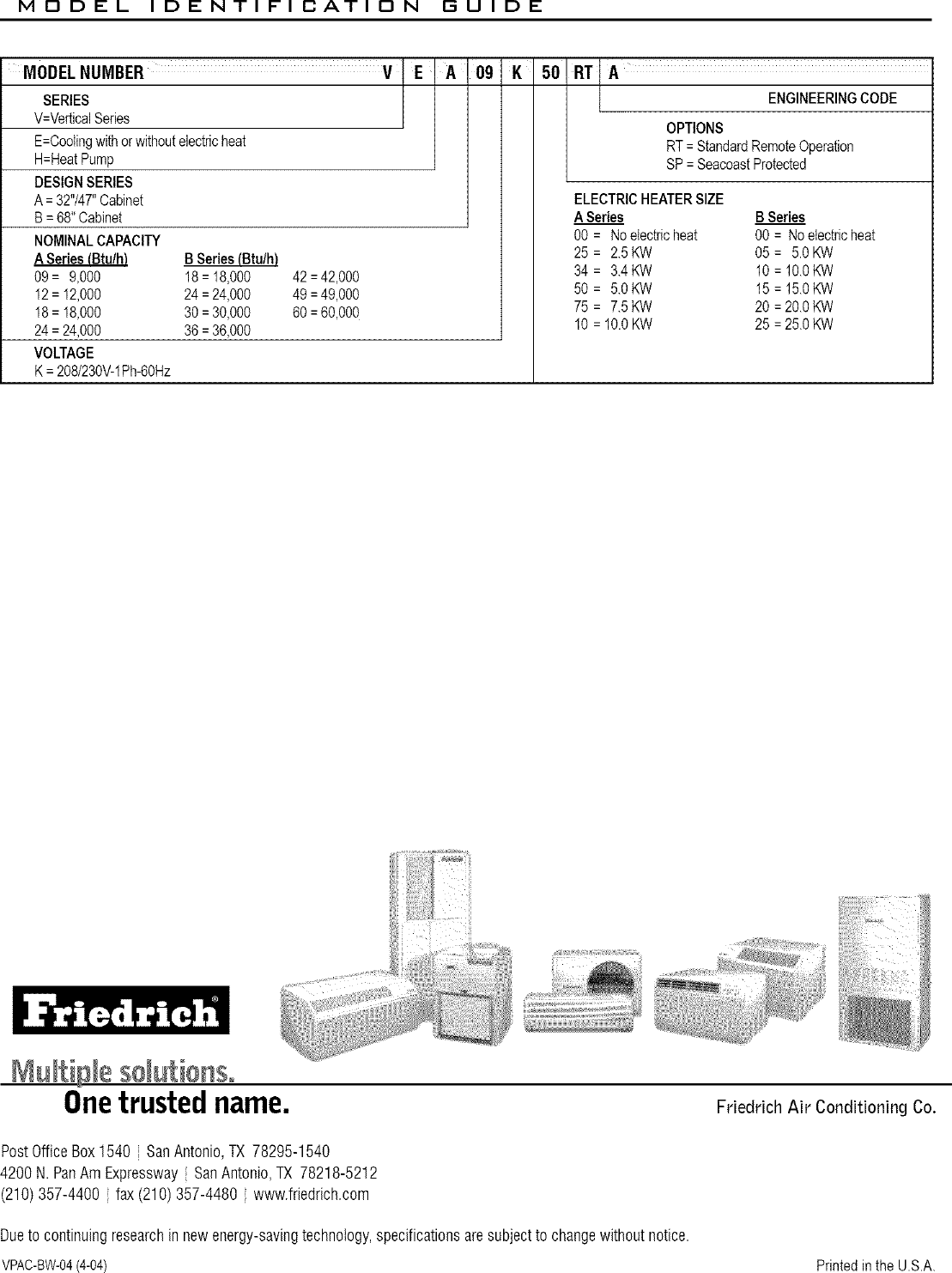 FRIEDRICH Package Units(both Units Combined) Manual L0405265