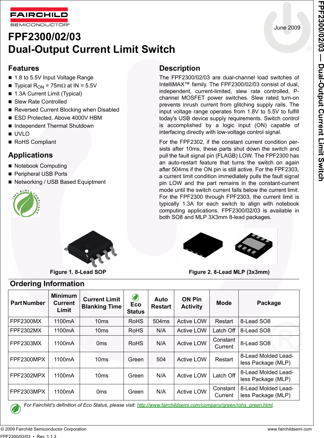 Fairchild Fpf2300 Users Manual FPF2300/02/03 Dual Output Current Limit ...
