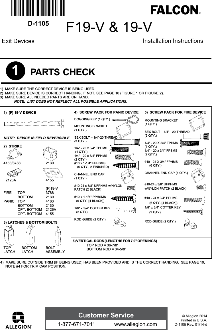 Falcon 19 V Installation Instructions 107864