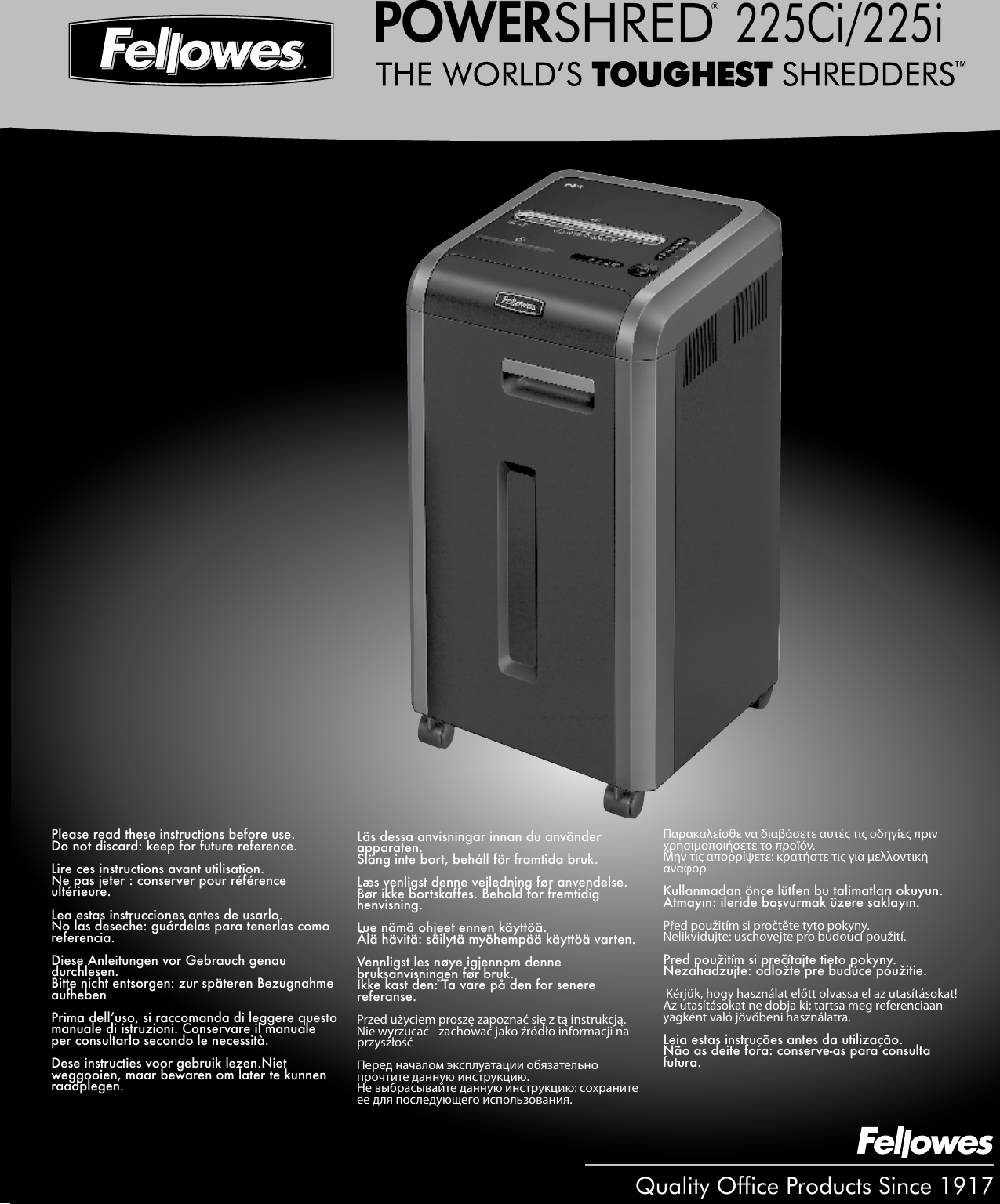 Fellowes Powershred 225Ci 225I Users Manual