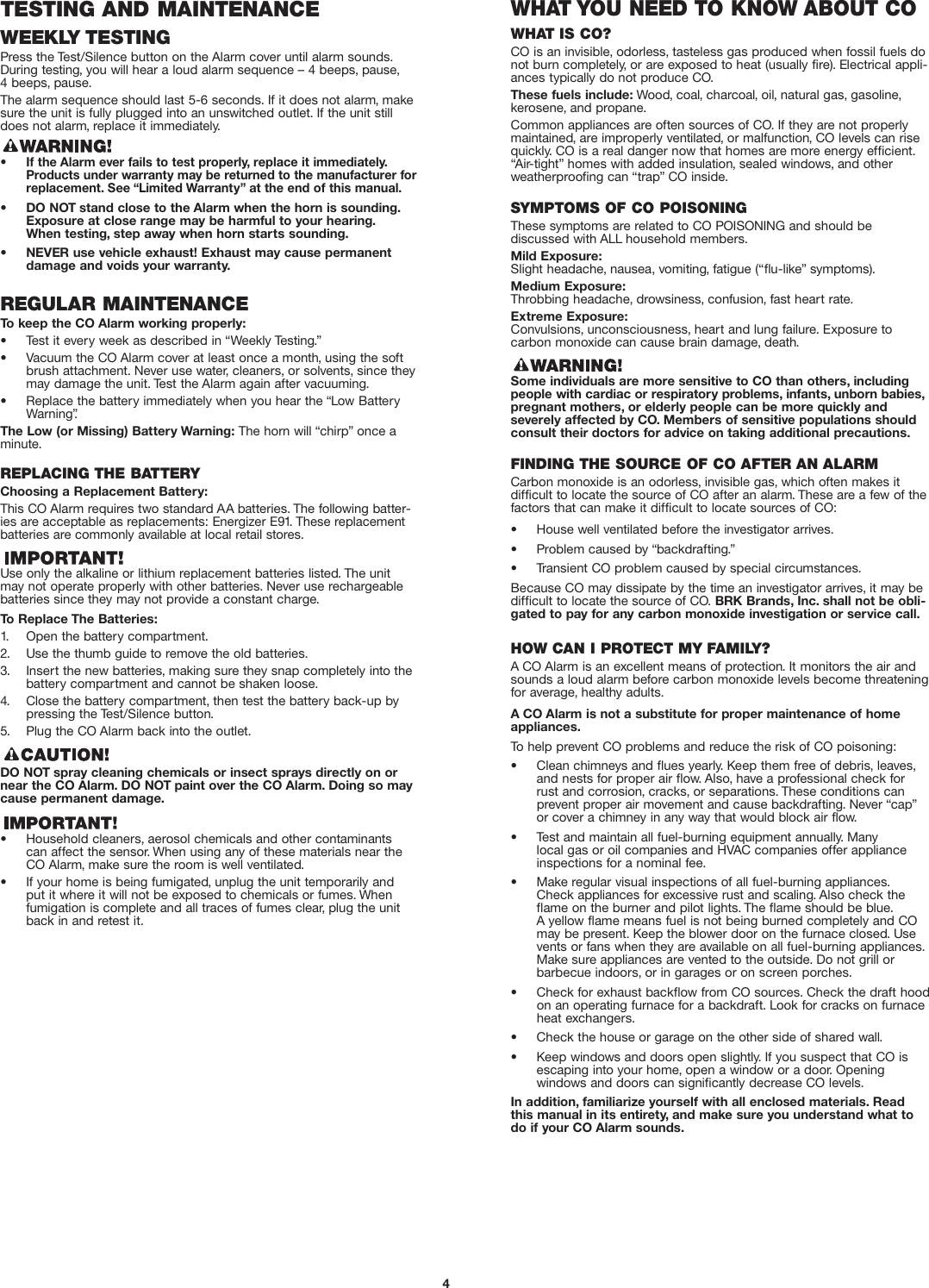 First Alert Co605 Users Manual M08 0153 002E_CO605p1