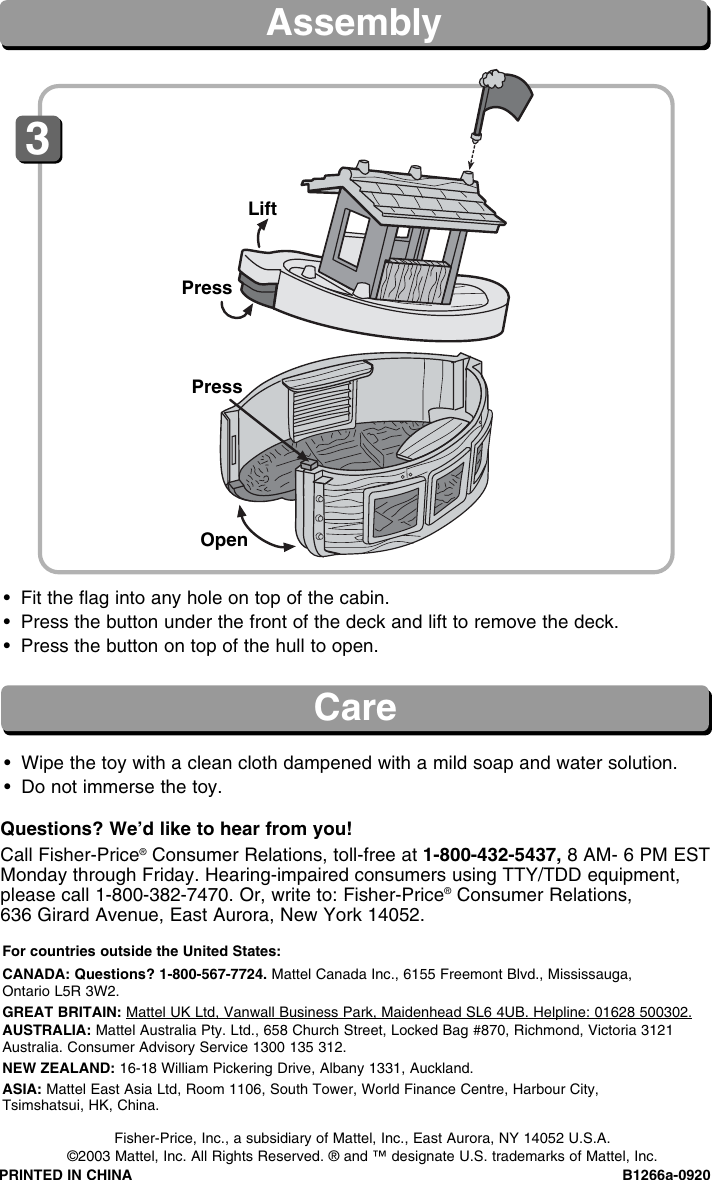 Fisher Price B1266 Instruction Sheet