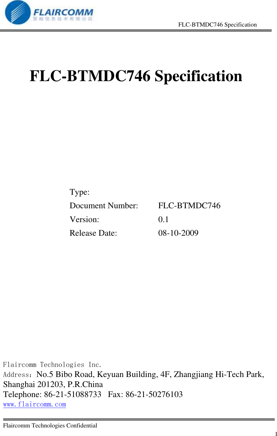 Flaircomm Technologies BTMDC746 Bluetooth Module User Manual FLC ...