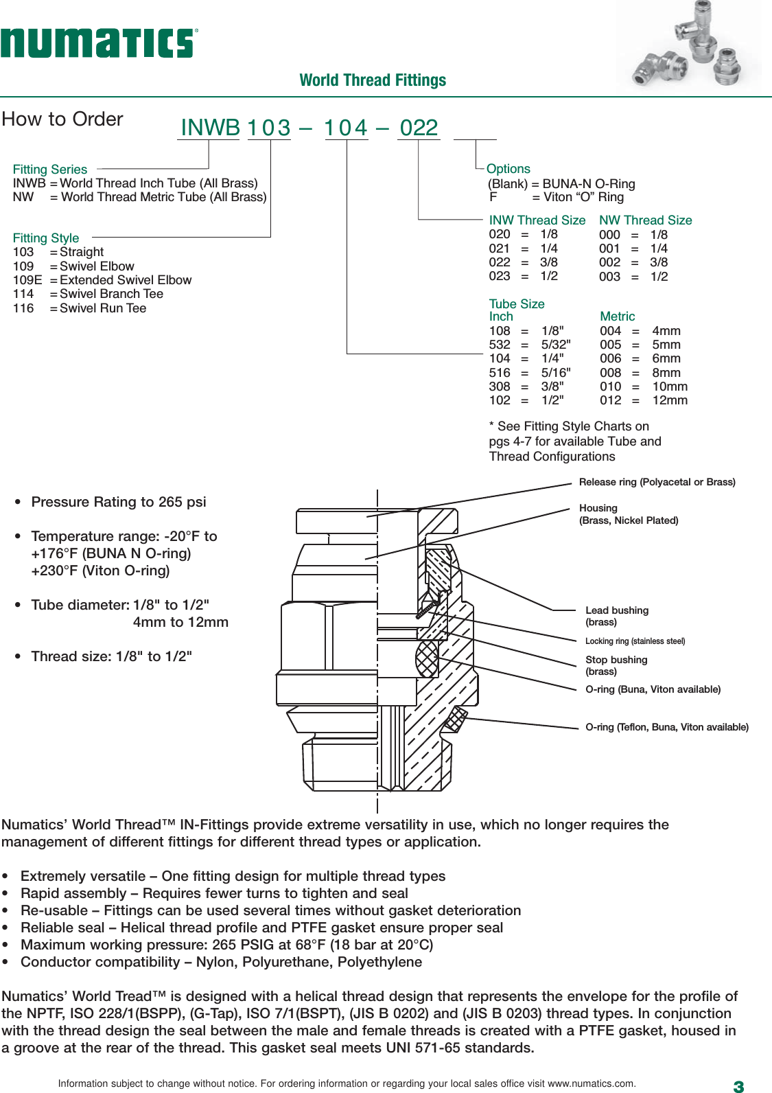 Flow Numatic Push In 1505490034 Numatics Accessories R0610 User Manual