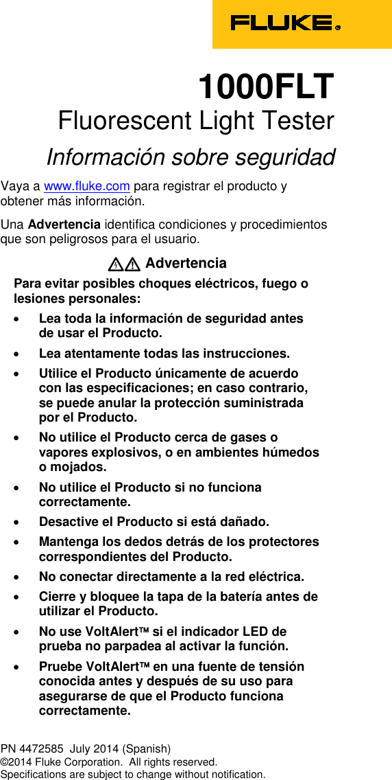 Fluke 1000Flt Fluorescent Users Manual