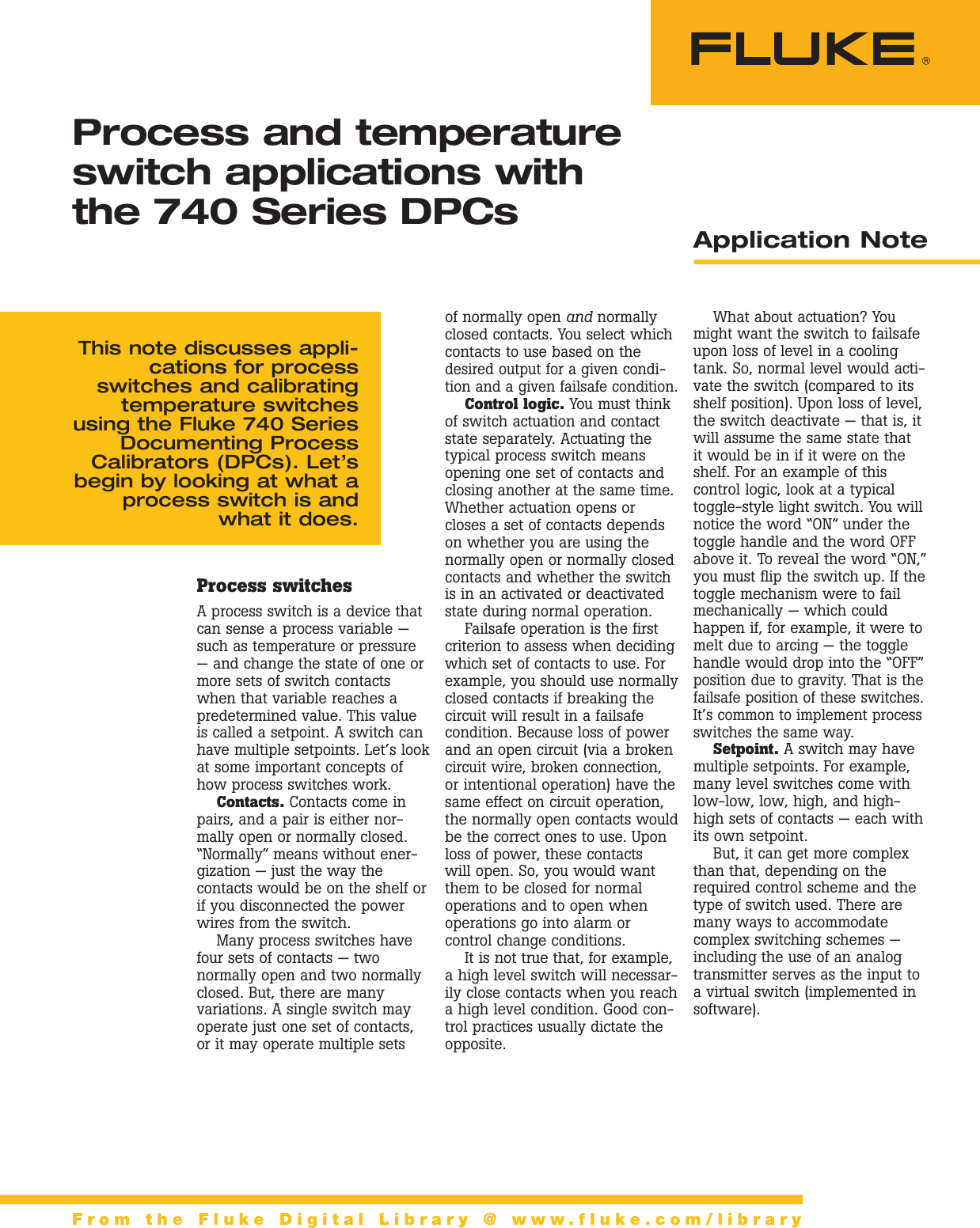 Fluke 753 ing Application Note Process And Temperature Switch ...