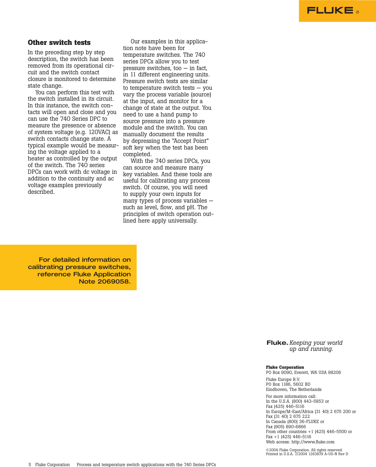 Fluke 753 ing Application Note Process And Temperature Switch ...