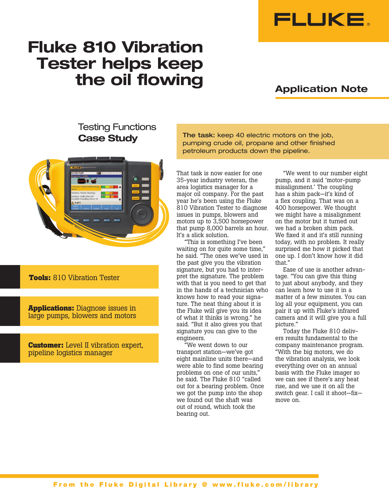 Fluke 810 Application Note Vibration Er Helps Keep The Oil Flowing