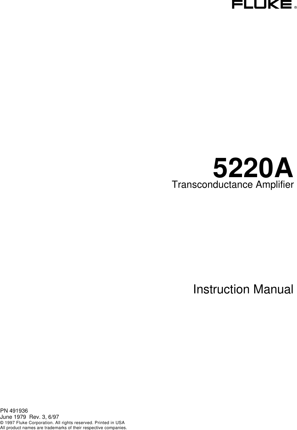 Fluke Car Amplifier 5220A Users Manual