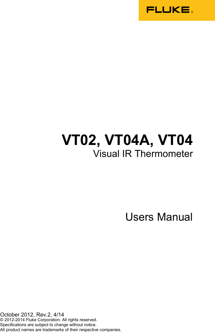 Fluke Thermometer Vt02 Users Manual