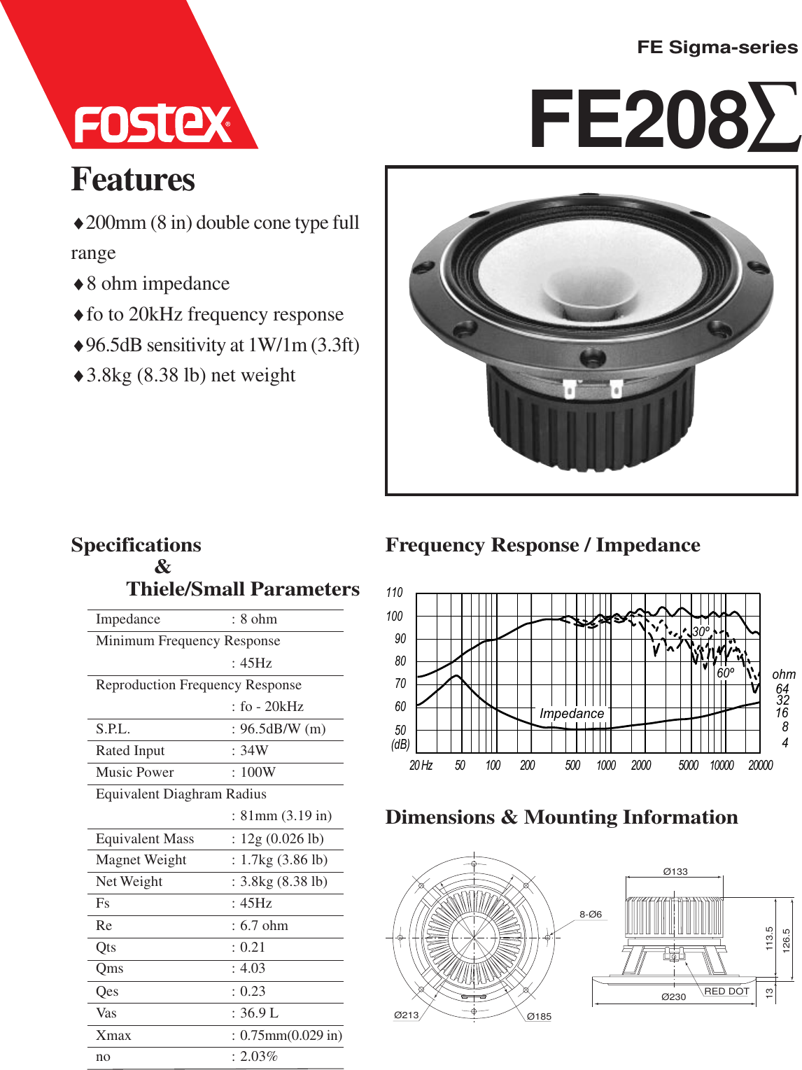 Fostex Fe Sigma Series Fe208 Users Manual FE208Sigma