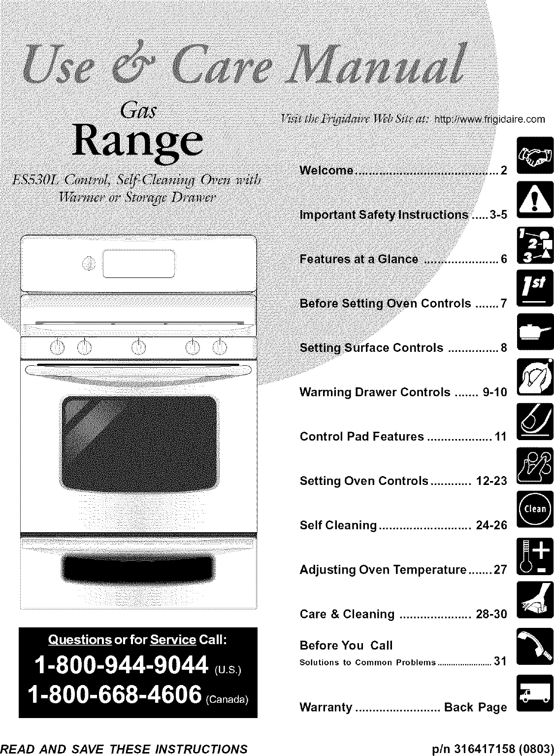 Frigidaire FGFBZ90GCC User Manual GAS RANGE Manuals And Guides L0806961