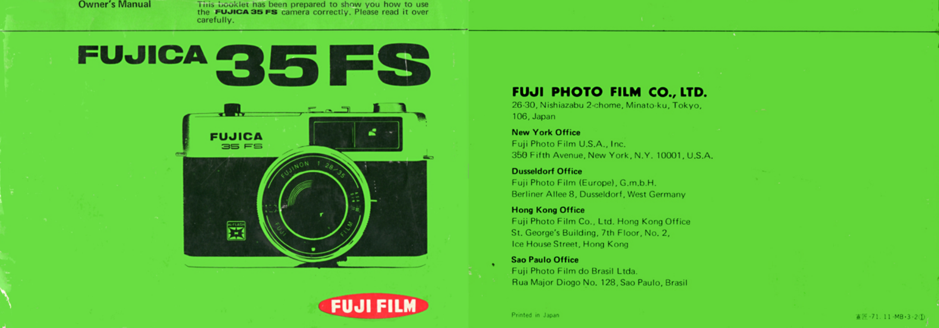 Fujica 35 Fs Owners Manual