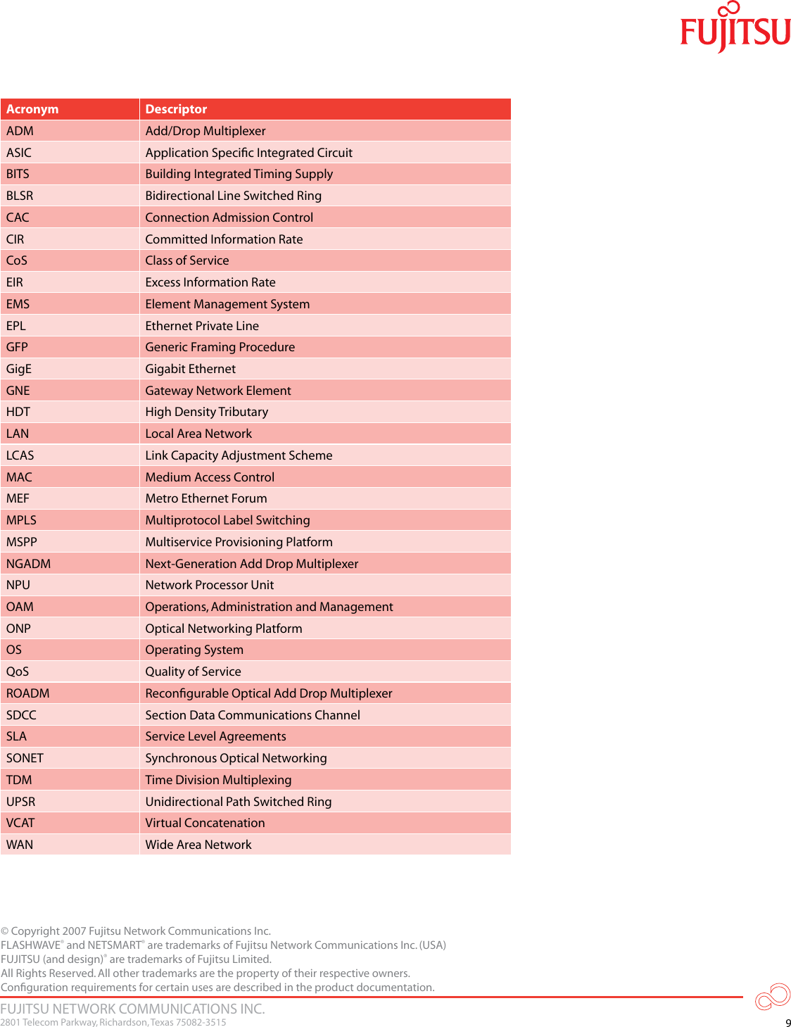 Fujitsu FLASHWAVE 9500 The Definitive Packet Optical Networking Platform FLASHWAVE9500wp