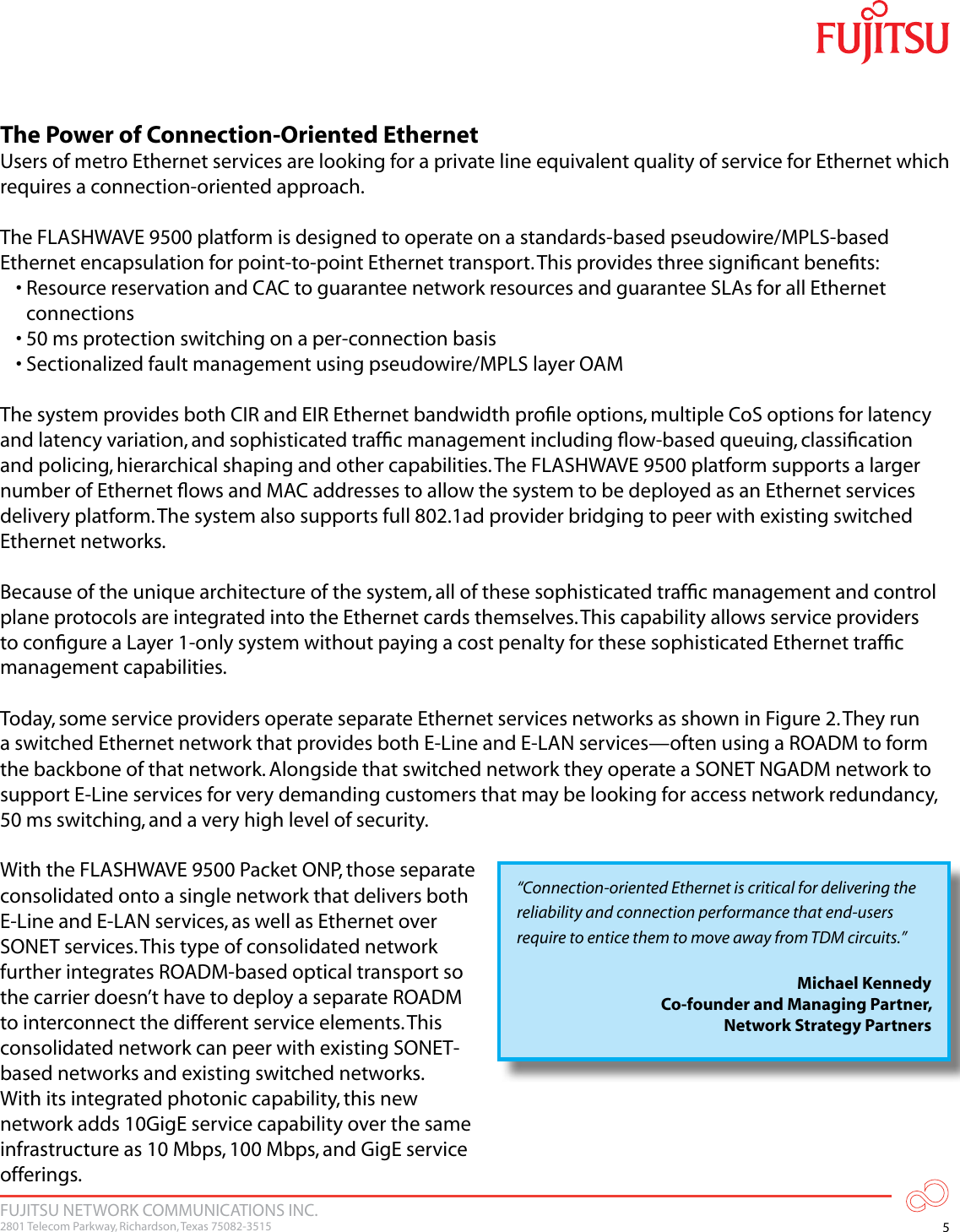 Fujitsu FLASHWAVE 9500 The Definitive Packet Optical Networking ...