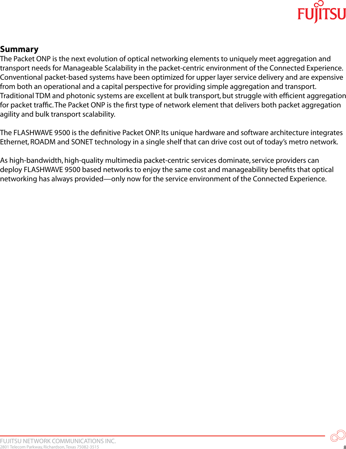 Fujitsu FLASHWAVE 9500 The Definitive Packet Optical Networking ...