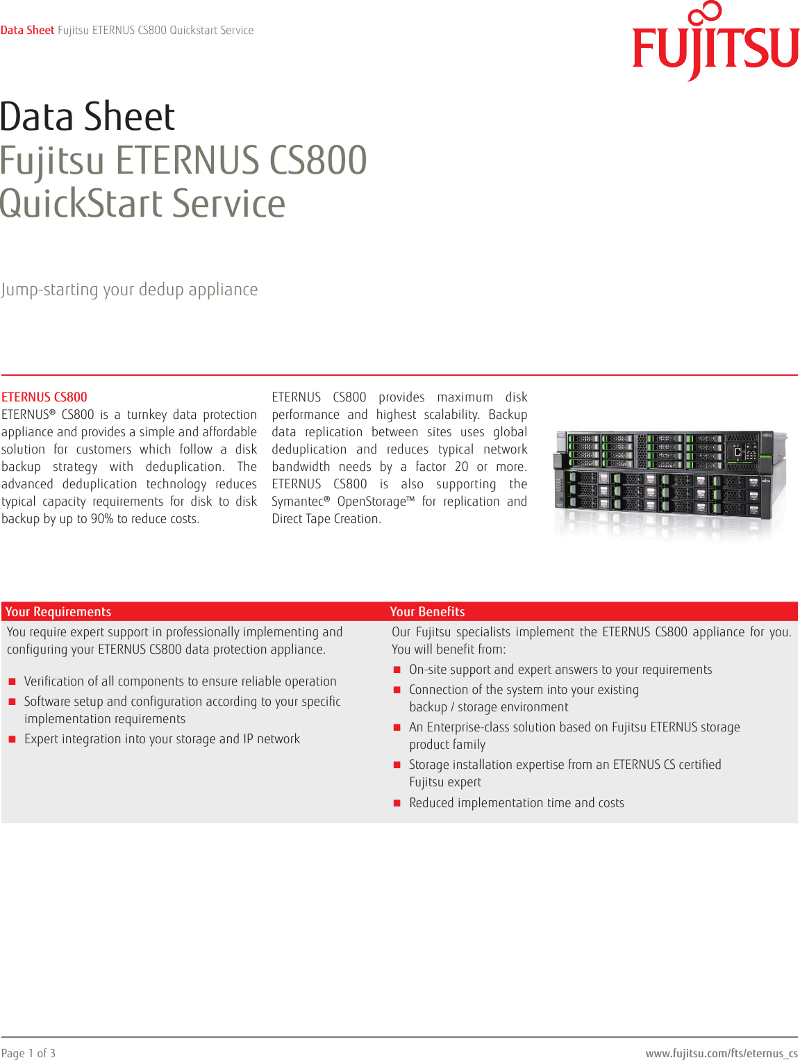 Fujitsu of the datasheet ETERNUS CS800 Quick Start Service Data Sheet ...