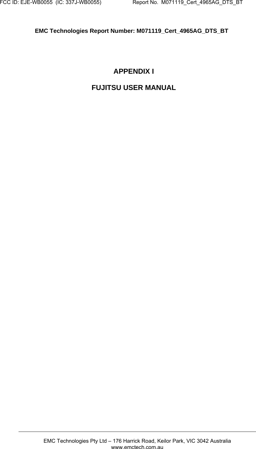 Fujitsu WB0055 LifeBook P Series with 4965AG WLAN + EYTF3CSFT BT User ...