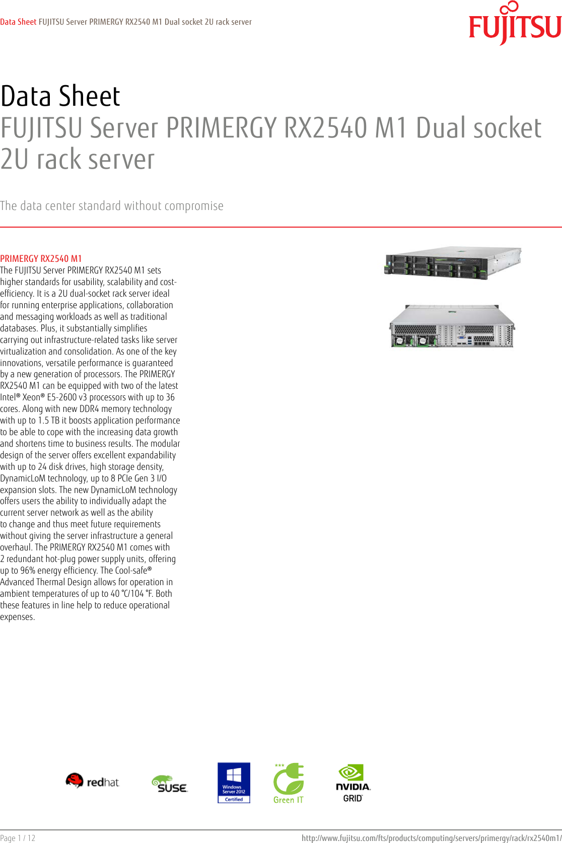 Fujitsu PRIMERGY RX2540 M1 Data Sheet Ds py