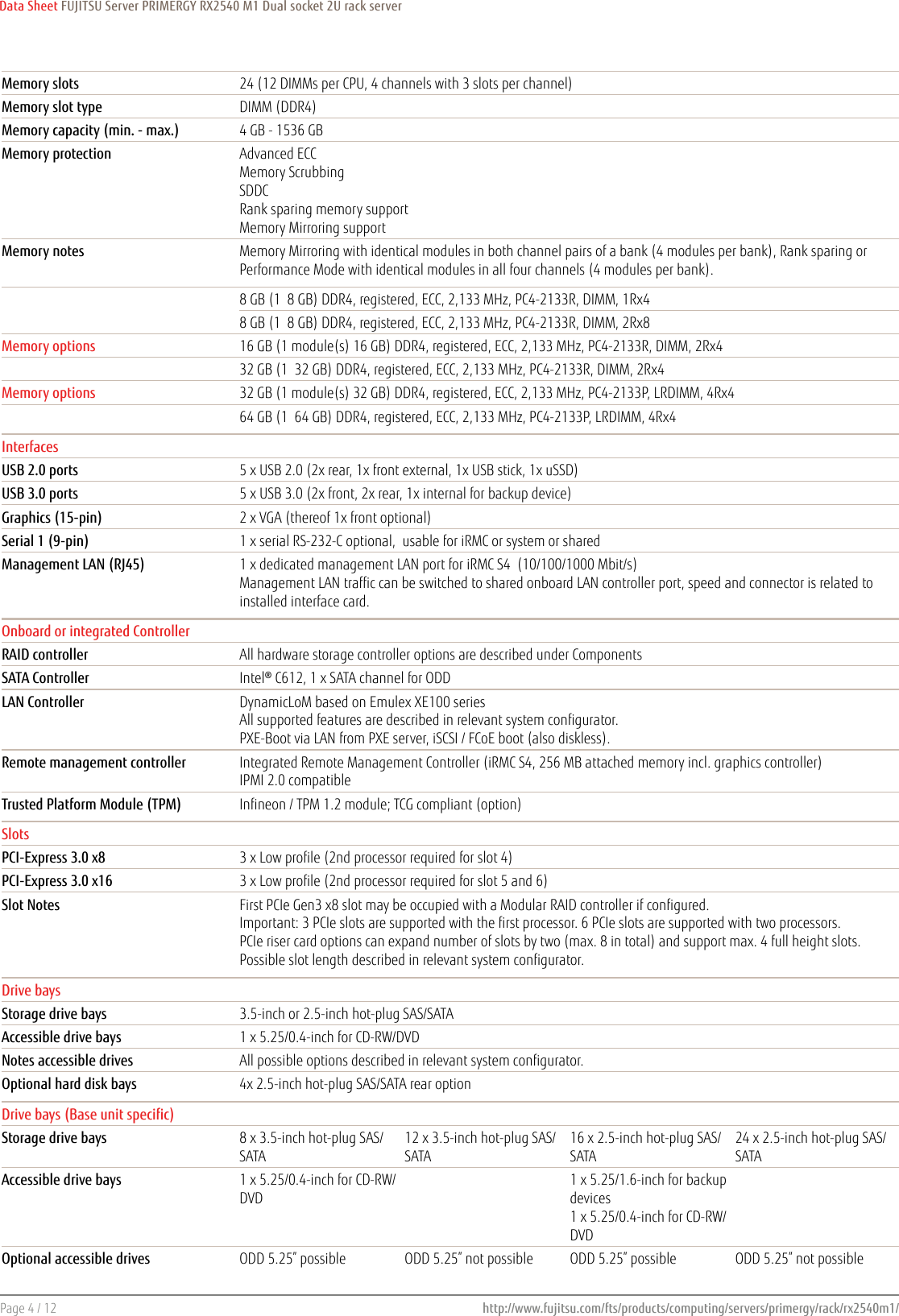 Fujitsu PRIMERGY RX2540 M1 Data Sheet Ds py